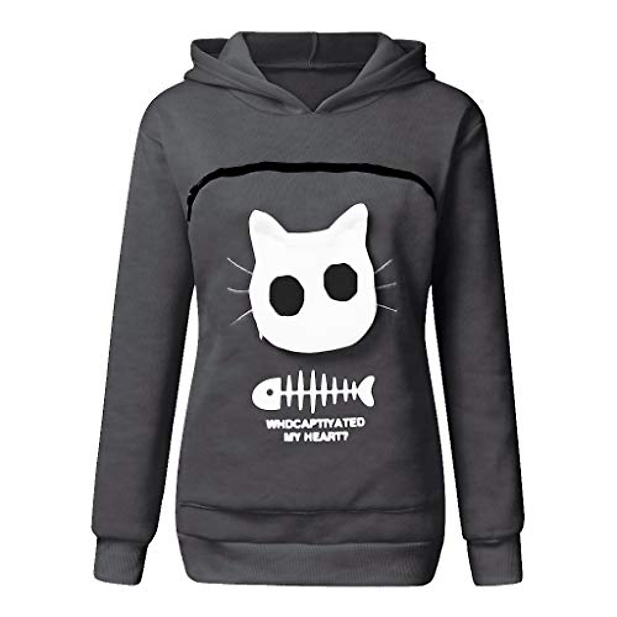 Women's Men's Pet Carrier Hoodie Kitten Puppy Holder Animal Pouch Sweatshirt Top Carry Cat Breathable Pullover Blouse Dark Gray