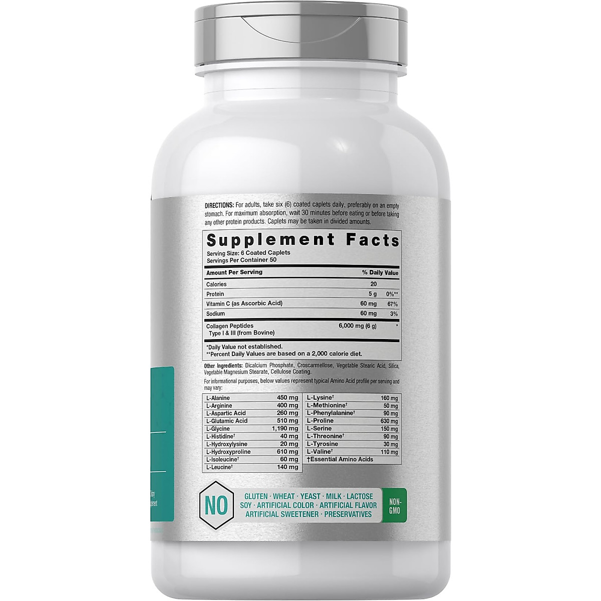 Horbäach Collagen Peptides 6000mg | 300 Caplet Pills | with Vitamin C | Hydrolyzed Collagen Supplement | Non-GMO, Gluten Free