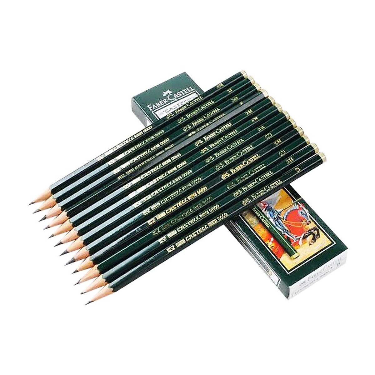 Faber-Castell pencils, Castell 9000 graphite pencils, 8B Pre-sharpened Black lead pencils for sketch, shading, drawing, artist - box of 12 (8B)