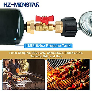 20lb to 1lb Propane Tank Adapter with Valve for 1lb / 16.4oz Disposable Throwaway Cylinder, Convert CGA600 to QCC1 Male Thread / POL Female Thread, Hook Up Small Propane Tanks When 20lb Ran Out