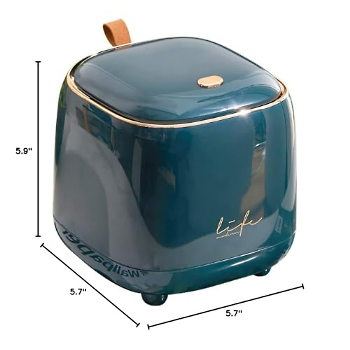 Thawella Mini Countertop Trash Can, 3L Capacity, Dark Green, Press Type, Removable Lid, Small Garbage Cans, Desktop Trash Can for Home, Office and Dressing Table