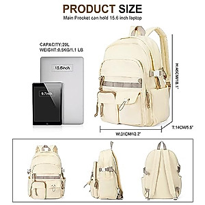 weradar Lightweight Backpack For School Teens Girls,Cute 15.6 Inch Laptop Bookbag,Water Resistant College Backpack For Women,Middle School Bag Casual Travel Daypacks(beige)