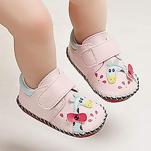 HsdsBebe Baby Boys Girls Pu Leather Hard Bottom Walking Sneakers Toddler Rubber Sole First Walkers Infant Cartoon Slippers Crib Shoes, Giraffe/Pink, 12-18 Months Toddler
