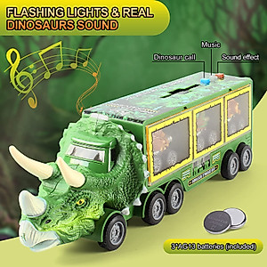 Dinosaur Toy Trucks for Kids - 28 Pack Pull Back Cars Set with Flashing Lights, Music,Roaring Sound,Dinosaur Car with Cars Launcher Track for Boys Girls Age 3 4 5 6 7 8 Year Old (Green)