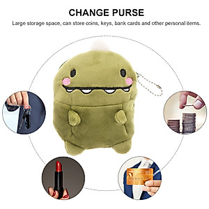 FENICAL Dinosaur Plush Coin Purse Fluffy Cute Hand Bag Mini Wallet Card Pouch Zipper Change Phone Holder for Women Girls Kids