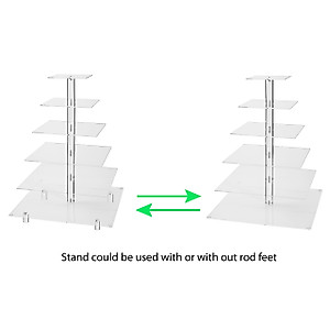 Jusalpha® Large 6 Tier Wedding Party Square Cupcake Stand-Cake Stand-Cupcake Tower-Dessert Display Stand (Large 6 Tier with Base) (6SF)