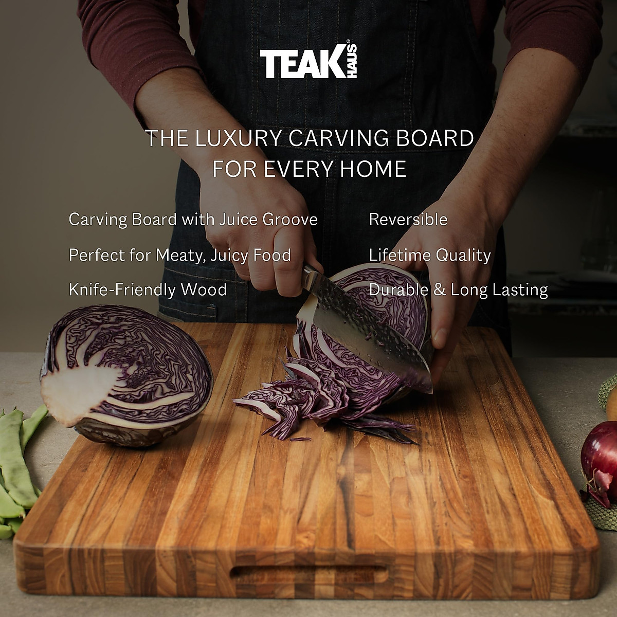 TeakHaus Edge Grain Carving Board w/Hand Grip (Rectangle) | 24" x 18" x 1.5"