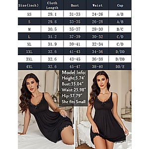 Avidlove Sexy Sleepwear Lace Chemise Lingerie V Neck Nightgown Full Slip Nighties Babydoll Nightwear Pure Black Medium
