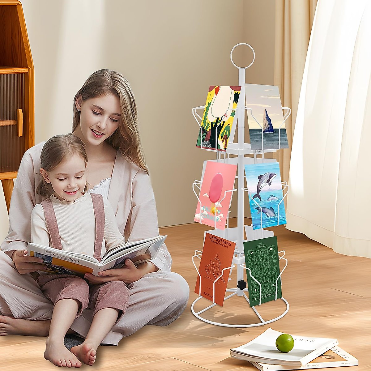 Rotating Greeting Card Rack, 3 Tier Greeting Card Display Stand, Card Display Stand, Card Holder Stand, Greeting Card Rack Holder Display, Card Display Rack, Card Rack Display Stand (12 pockets-White)