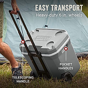 Coleman Classic Series Insulated Portable Wheeled Cooler, Leak-Resistant Outdoor Hard Cooler Keeps Ice up to 5 Days, 65-Quart