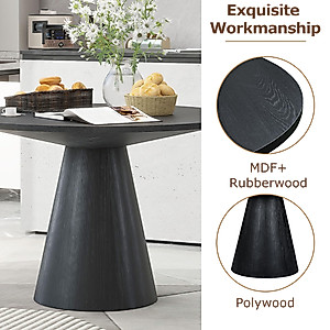 WILLIAMSPACE 46.5" Round Wood Dining Table for 4 to 6, Modern Kitchen Table with Wooden Pedestal Base, Mid Century Circular Tabletop for Leisure Coffee Table Furniture, φ46.5"x30.25"H (Black)