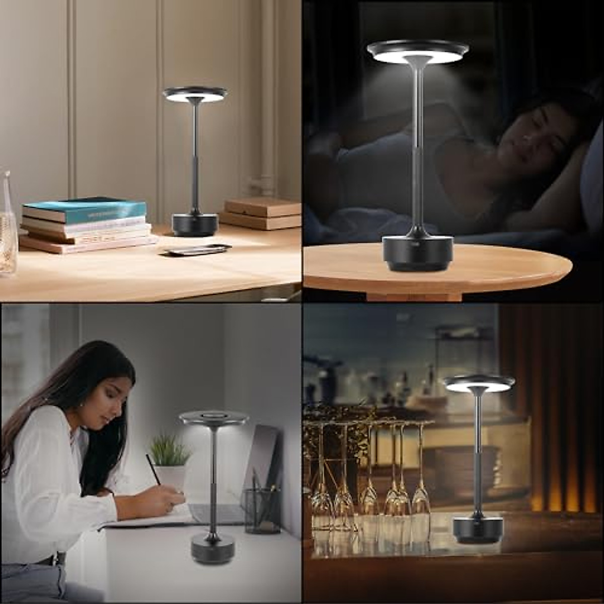 HAPYGI Rechargeable Cordless LED Table Lamps Touch Sensor Light, 3-Levels Portable Dimming Wireless Battery Operated Lamp，Nightstand Lamp/Night Light/Restaurant Table/Outdoor/Coffee/Bar (Black)…