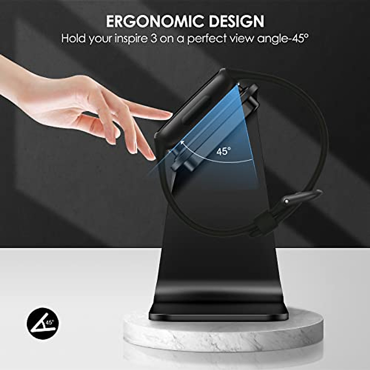 NANW Charger Dock Compatible with Fitbit Inspire 3, Charger Stand Charging Cable Station Base Cradle with 4.5ft USB Cord Replacement Accessories for Inspire 3 Smartwatch, Black