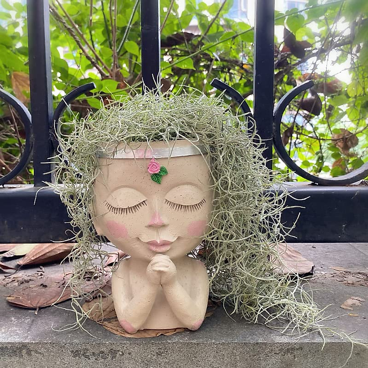 LTSUMI Face Flower Pot Head Planter Succulent Pot Planter Cactus Planter Unique Cute Resin Planter Pot for Indoor Outdoor Plants with Drainage Hole(Blessing)