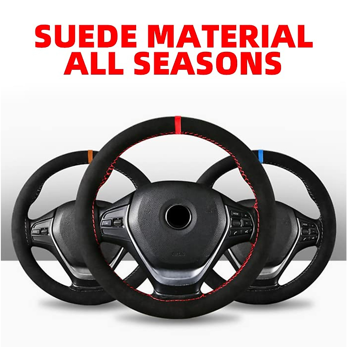 AUCELI Car Steering Wheel Cover, 15 Inch Durable Genuine Leather Stitch On Wrap Steering Wheel Protector for Women Men, Universal Auto Interior Accessories Suitable for Most Models