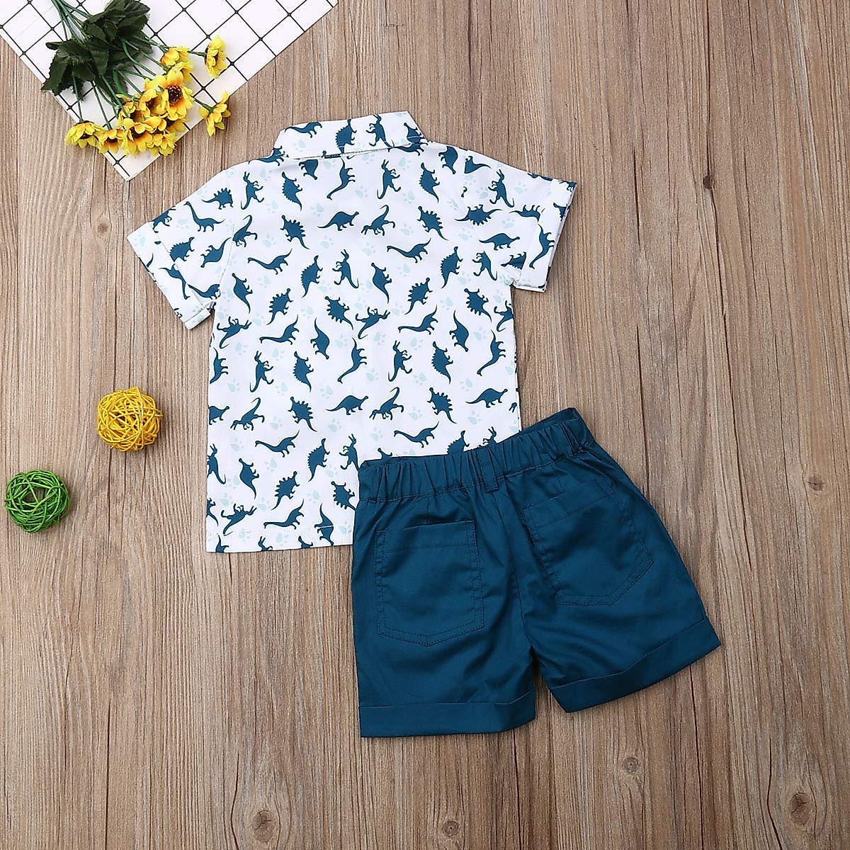 VISGOGO Toddler Baby Boy Flamingo Short Sleeve Button Down Shirt & Casual Shorts Set Summer Outfits 1-6 Years Clothes