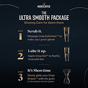 MANSCAPED® The Ultra Smooth Package, Male Hygiene Shaving Bundle, Includes The Crop Shaver™ Groin Razor with Replacement Blades​, Crop Gel™ Ball Shaving Gel, and Crop Exfoliator™ Ball Exfoliator