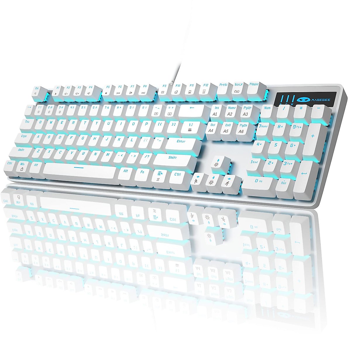 MageGee Mechanical Gaming Keyboard, Wired USB Adjustable Backlight Keyboard, New Mechanical Storm 100% Anti-ghosting Keyboard with Blue Switches for Windows PC/MAC Games (White)