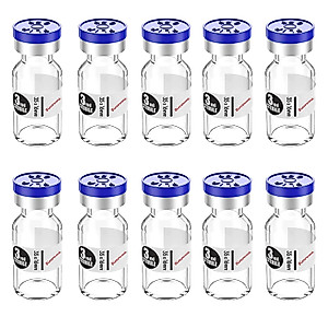 Biocomma 3ml 10pcs Sterile Empty Vial with Plastic Aluminum Flip Off Caps，Penicillin Bottle 13mm Crimp Top Sterile Transparent Borosilicate Lab Sample Vial (Transparent)