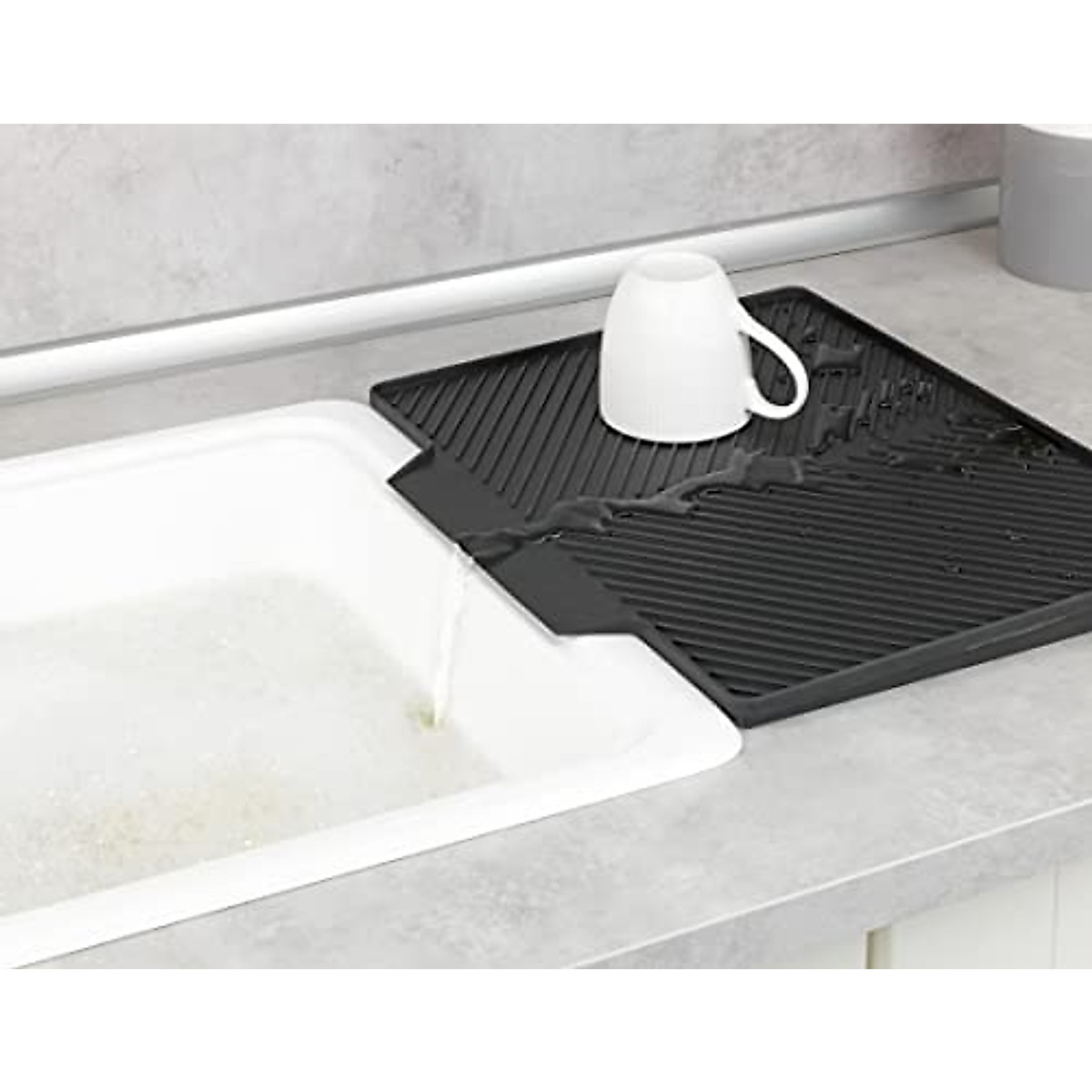 WENKO Nelia Dish Drying Mat with Drainer Black