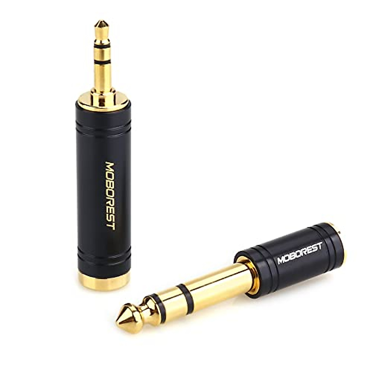 MOBOREST 3.5mm M to 6.35mm F Stereo Pure Copper Adapter, 1/8 Inch Plug Male to 1/4 Inch Jack Female Stereo Adapter, Can be Used Conversion Headphone adapte, amp adapte, Black Fashion 2-Pack