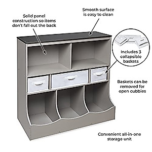 Badger Basket Combo Bin Toy Storage Unit and Book Shelf for Kids with 3 Baskets - Woodgrain/Gray