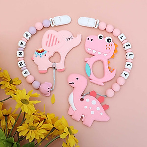 Panny & Mody Personalized Car Seat and Stroller Toys with Name, Customized Stroller Toy Clip with Name - Cute Elephant(White)
