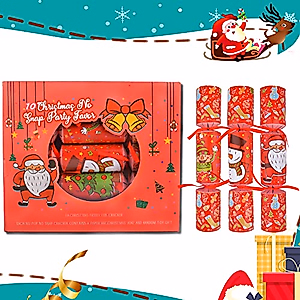 Fasezoomit 10 Pack Christmas No-Snap Party Table Favors Christmas Poppers with Santa Claus Elf Christmas Crackers No-pop Set with Party Hat Joke & Party Favors Toys Holiday Supplies for Kids Adults