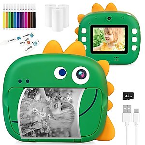 Instant Print Camera for Kids, HD Video Camera with Instant Printing, WiFi Connect with Mobile Album Printing, Color Pen Set and 32GB Card, Christmas Birthday Festival Gifts for Girls Boys Age 3-12