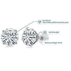14K White Gold Forever Brilliant Moissanite from Charles & Colvard Stud Earrings | 3.80 Cttw | Round 8MM | Gold Earrings for Women