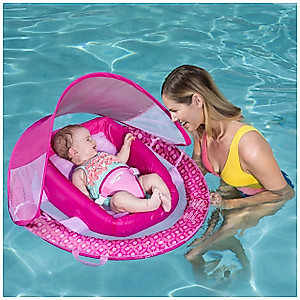 SwimWays Infant Baby Spring Float with Adjustable Sun Canopy - Pink Flower