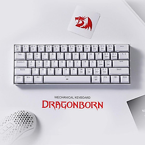 Redragon K630 Dragonborn 60% Wired RGB Gaming Keyboard, 61 Keys Compact Mechanical Keyboard with Linear Red Switch, Pro Driver Support, White