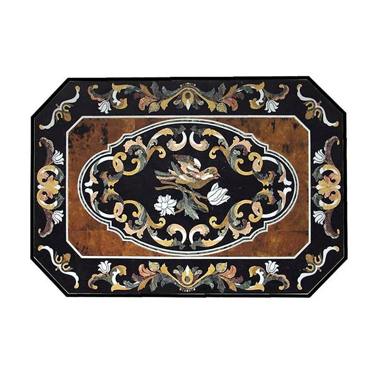 48" x 30" Inch Black Marble Dining Table/Coffee Table Italian Pietra Dura Design Outdoor Indoor Table, Office Table, Conference Table