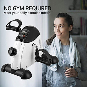 Mini Exercise Bike, Uten Under Desk Bike Pedal Exerciser, Peddler Exerciser, Portable Foot Cycle Arm & Leg Peddler Machine with LCD Screen Displays (White)
