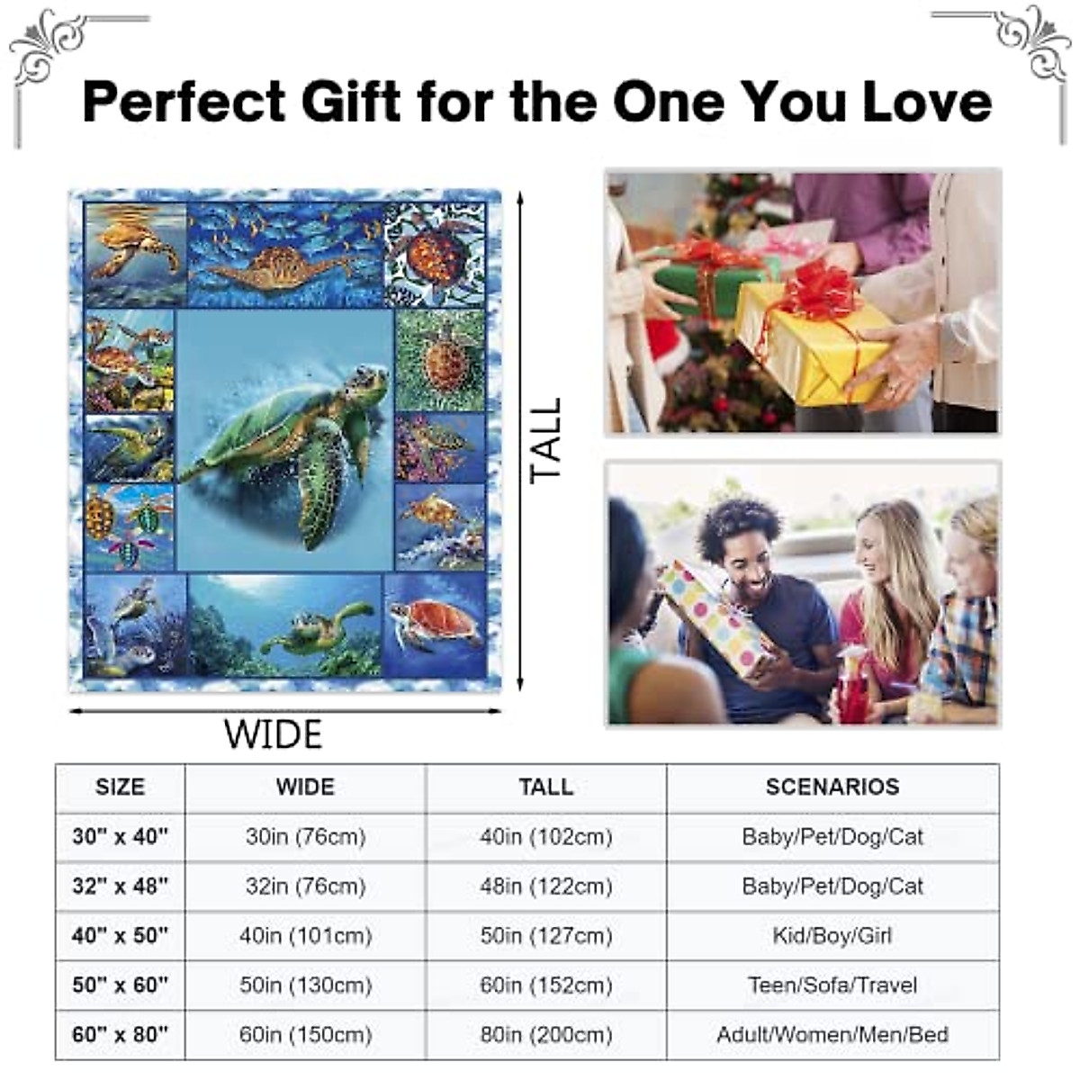 Turtle Blanket Adult Sea Turtle Blankets and Throws for Turtle Lovers Ocean Animals Coastal Throw Blanket for Teen Girls Women Soft Lightweight Flannel Gifts Blanket for Couch Sofa, 40''x50''