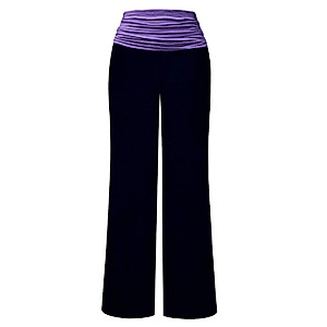 Gracyoga Women's Comfy Pajama Pants Wide Leg Lounge Palazzo Yoga Pants Stretch Casual Floral Print Fold Waist Pants