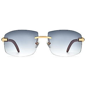 HEPIDEM 100% Really Buffalo Horn Sunglasses for Men,Rimless Square Buffs Sun Glasses (50259 Really Red Wood)