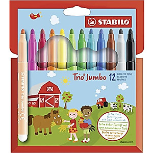 STABILO Extra-Thick Fiber-Tip Pen Trio Jumbo - Pack of 12 - Assorted Colors