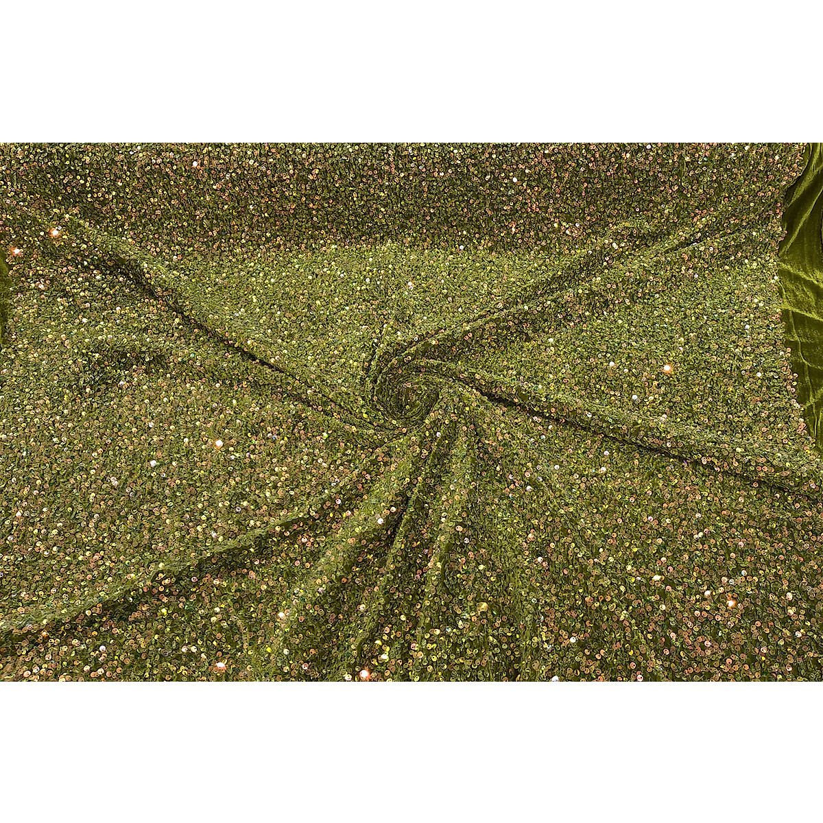 New Creations Fabric & Foam Inc, 54" Stretch Velvet with Luxury Sequins All Over 5mm Shining Sequins 2-Way Stretch (Olive, 1 Yard)