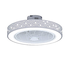 TFCFL Modern LED Ceiling Fan with Light, 22" Invisible Dimmable Acrylic Bladeless Chandelier Fan with Remote Control 3 Colors Change 3-Speed for Bedroom Living Room (White)