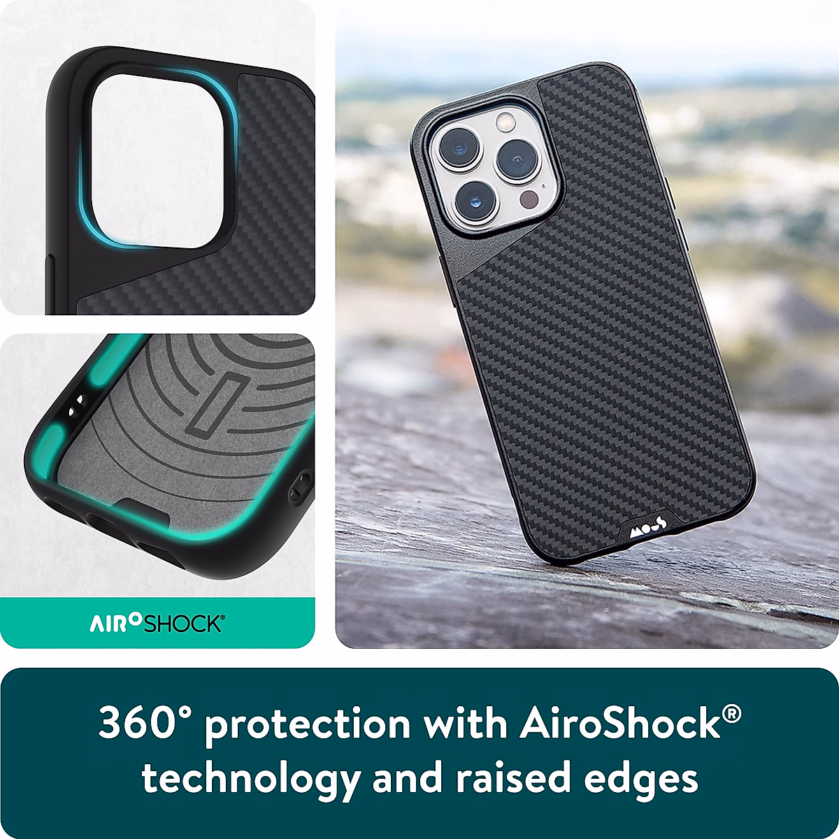 Mous MagSafe Vent Mount and iPhone 14 Plus Case Carbon Fiber Limitless 5.0