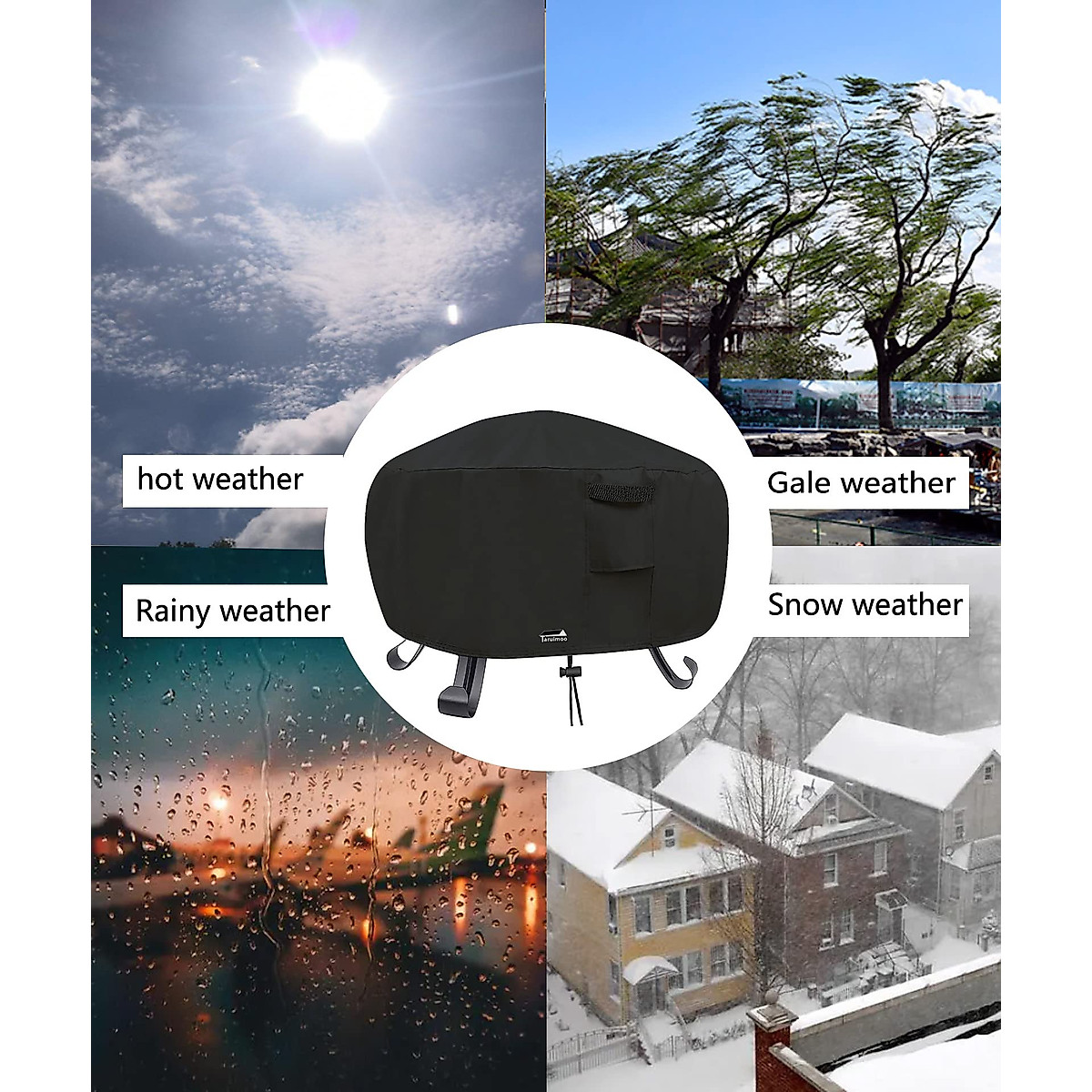 Taruimoo Fire Pit Cover Round for Fire Pit 22- 48 Inch,Outdoor Full Coverage Patio Round Firepit Cover with Built-in Vents ,Waterproof Dustproof Anti UV and Tear Resistant (36" D x 22" H)