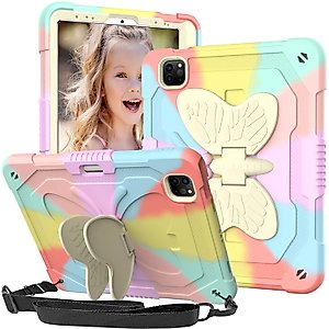 HOGENL for iPad Pro 11 inch Case for Kids Girl with Pencil Holder,for iPad Air 5th/4th Generation Case 10.9" with Butterfly Stand Shoulder Strap Protective Cover for pro 11 4th/3rd/2nd/1st, Colourful