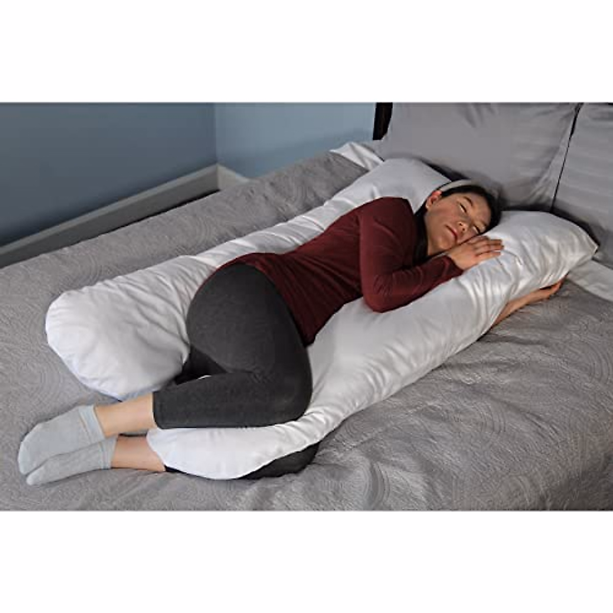 Contours Soulmate Cooling Pregnancy Body Pillow for Adults with Moisture Wicking U-Shaped Design for Side Sleeping, Maternity and Breastfeeding Support, Lounger for Back, Hip, Leg & Belly Pain - White
