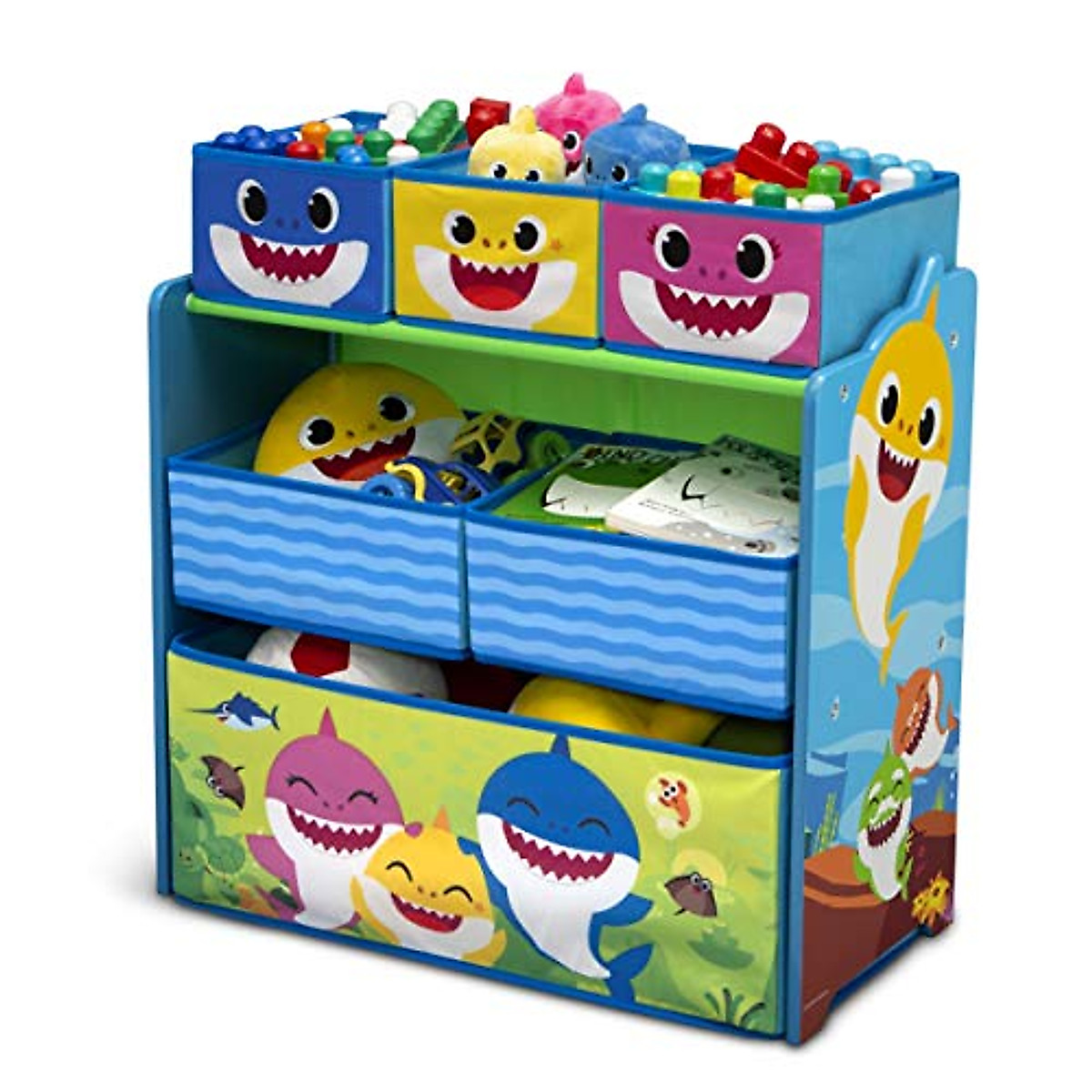 Delta Children Chair Desk with Storage Bin + Design and Store 6 Bin Toy Storage Organizer, Baby Shark (Bundle)
