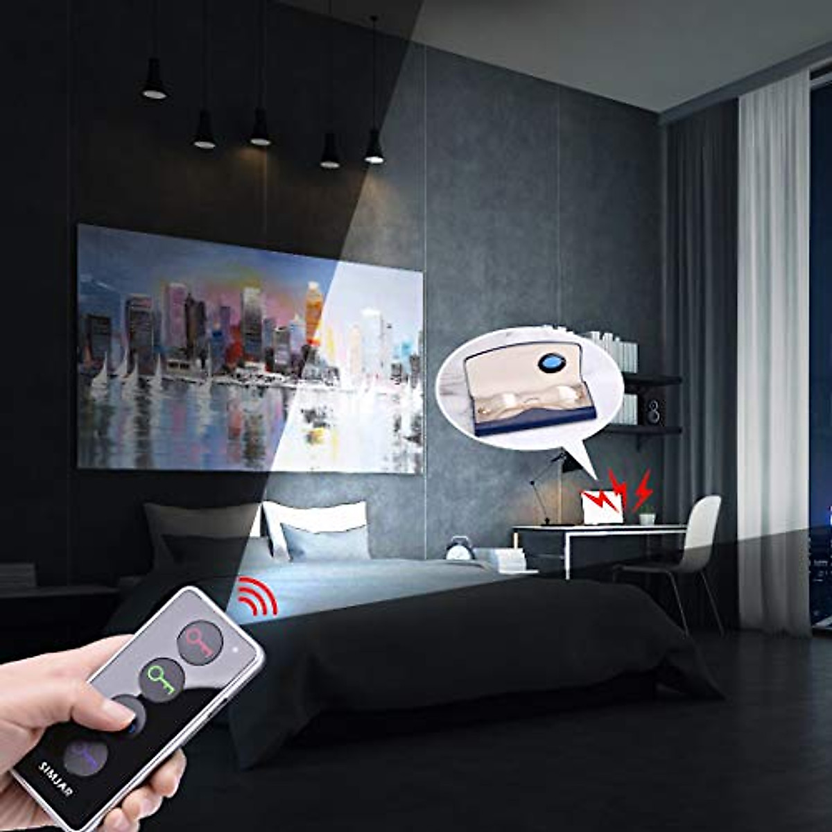 Key Finder with Extra 4 Long Chains & Up to 131ft Working Range in Open Space, Simjar Wireless Remote Control RF Key Finder Locator for Keys Wallet Phone Glasses Luggage Pet Tracker