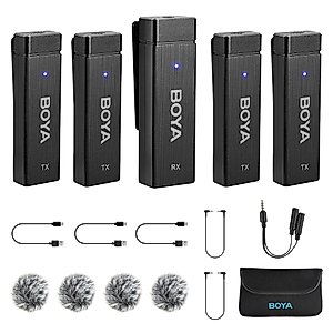 BOYA by-W4 Wireless Lavalier Microphones for Cameras Camcorder DSLR Computer, 7H Battery Life, 98ft Transmission, Wireless Lapel Mic for Video Recording Vlog Live Streaming