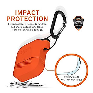 URBAN ARMOR GEAR UAG Compatible with AirPods (1st Gen & 2nd Gen), Full-Body Protective Rugged Water Resistant Soft-Touch Silicone Case with Detachable Carabiner, Orange/Dark Grey