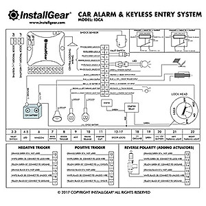 InstallGear Car Alarm Security & Keyless Entry System, Trunk Pop with Two 4-Button Remotes | Door Lock/Unlock, Key Fob. and Alarm | Keyless Entry System Kit for Car/Auto