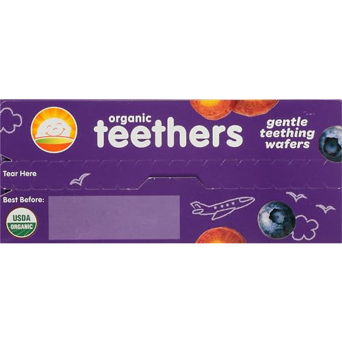 Happy Baby Gentle Teethers Organic Teething Wafers Blueberry Purple Carrot, 0.14 Ounce Packets (Box of 12) Soothing Rice Cookies for Teething Babies Dissolves Easily, Gluten Free No Artificial Flavor